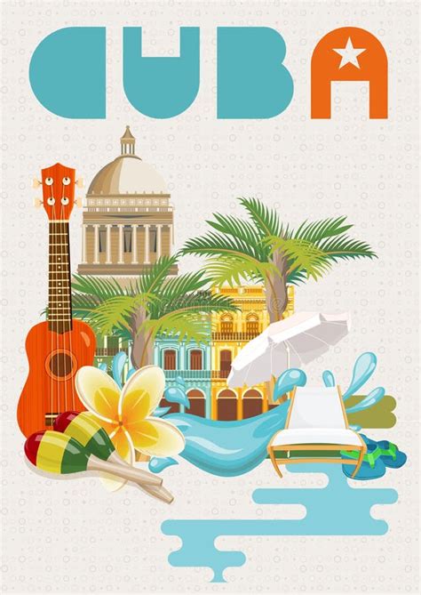 Cuba Travel Colorful Poster Concept Vintage Style Vector Illustration