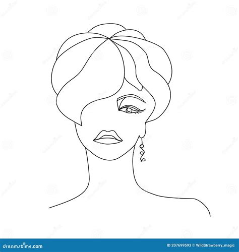 连续画线妇女肖像 美女面对单线绘画 时尚的单线绘图设计矢量图插图 向量例证 插画 包括有 概念 眼睛 207699593