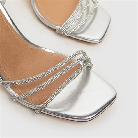 Womens Silver Schuh Slay Block Strappy High Heels Schuh