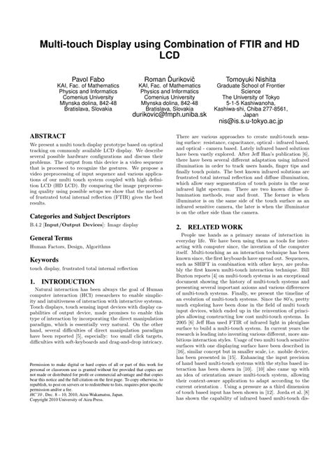Pdf Multi Touch Display Using Combination Of Ftir And Hd Lcd