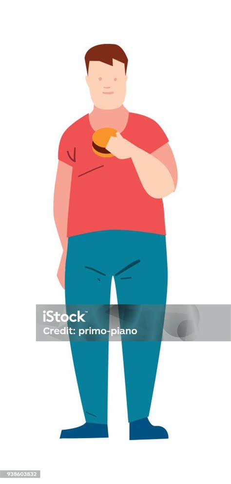 뚱뚱한 녀석 먹는 햄버거 벡터 일러스트 레이 션 T 셔츠에 대한 스톡 벡터 아트 및 기타 이미지 T 셔츠 과체중 귀여운 Istock