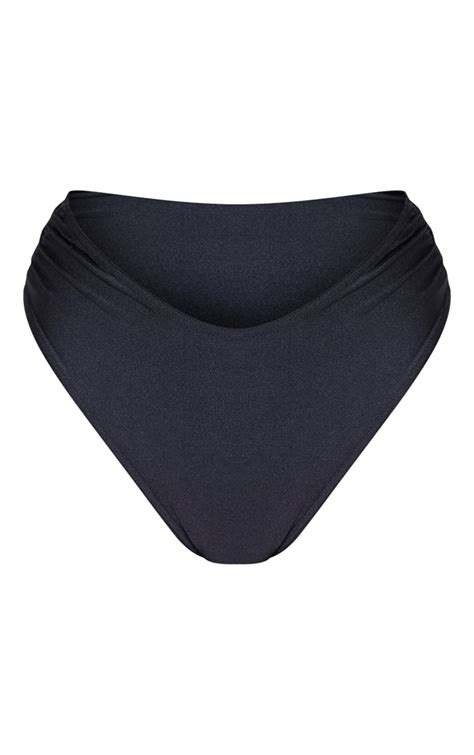 Black Ruched Side High Leg Bikini Bottom Prettylittlething Ie