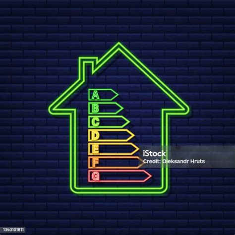 에너지 효율 차트 및 하우스 컨셉 홈 아이콘 벡터입니다 태양광 발전 녹색 집 네온 아이콘 벡터 스톡 일러스트레이션입니다 연료 및 전력 생산에 대한 스톡 벡터 아트 및 기타