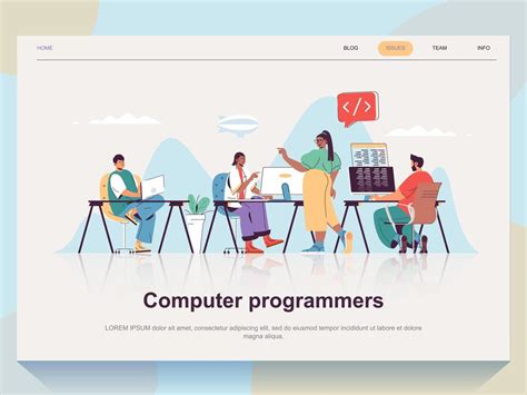 Computer Programmers Web Concept For Landing Page In Flat Design Man