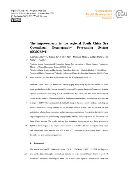 Pdf The Improvements To The Regional South China Sea Operational Oceanography Forecasting