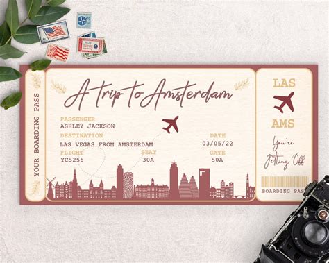 Amsterdam Boarding Pass Boarding Pass Template Surprise Etsy Ireland