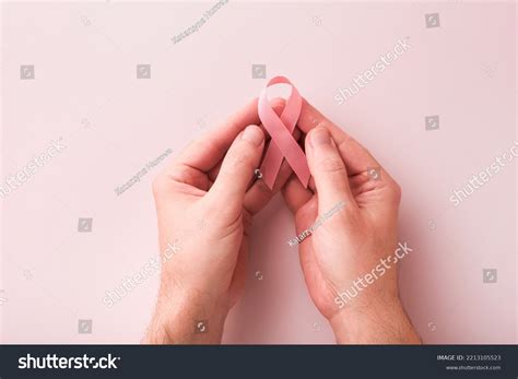 2780 Woman Hands Holding Pink Breast Cancer Awareness Ribbon White