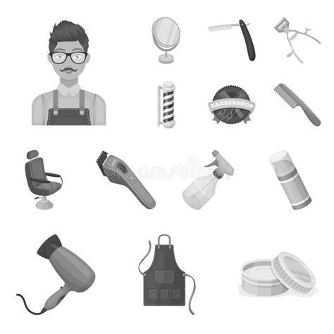Iconos Monocromáticos De La Barbería Y Del Equipo En La Colección Del Sistema Para El Diseño Web