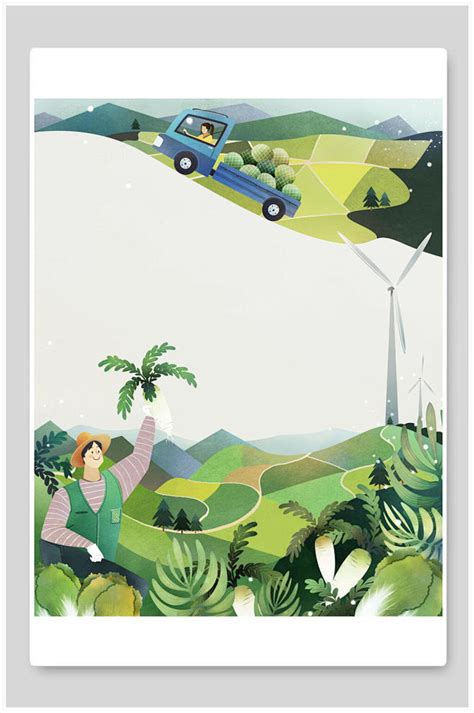 卡通新农村乡村振兴墙绘插画素材