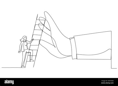 Drawing Of Ambitious Businesswoman About To Climb Up Ladder To Overcome