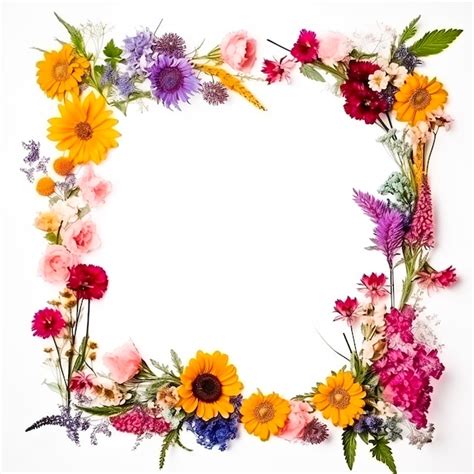 Premium AI Image Square Floral Frame With Watercolor Flowers Border