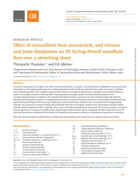 Pdf Effect Of Nonuniform Heat Sourcesink And Viscous And Joule