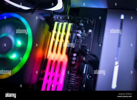Close Up Of A Computer Motherboard RGB Memory And RGB CPU Fan Stock Photo Alamy