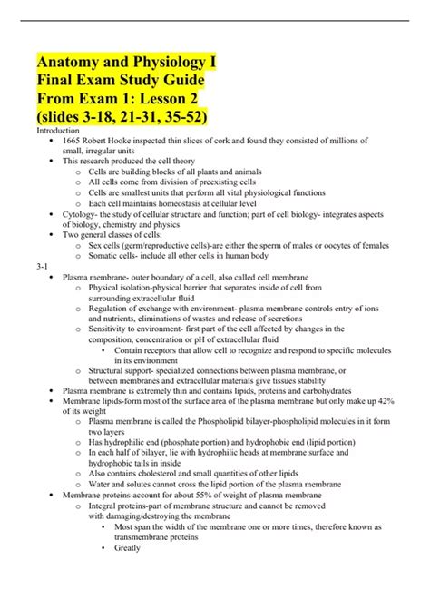 Anatomy And Physiology I Final Exam Study Guide From Exam 1 Lesson 2