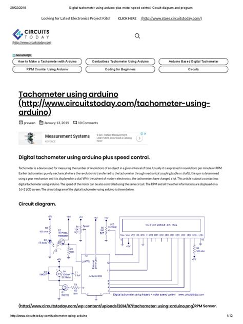 Digital Tachometer Using Arduino Plus Motor Speed Control Circuit