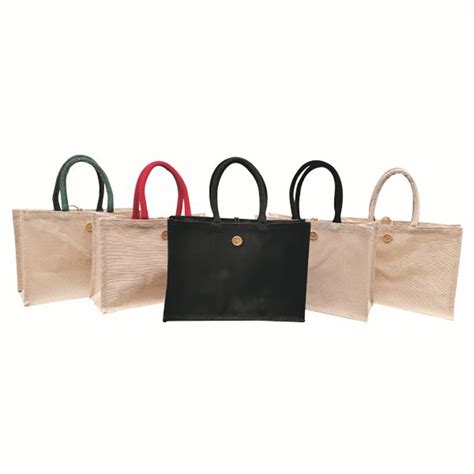 Custom Made Jute Bag With Button Tab Closure With Logo Printing