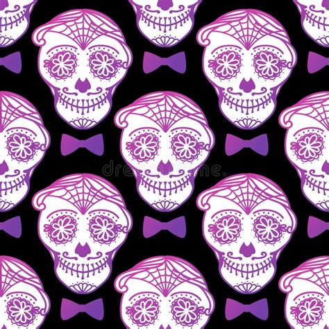 Seamless Pattern Man With Make Up Of Sugar Skull Dia De Los Muertos