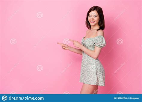 Profile Photo Of Sweet Young Brunette Lady Index Empty Space Wear Dress