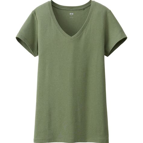 Uniqlo Women Supima Cotton Modal V Neck Short Sleeve T In Green Olive
