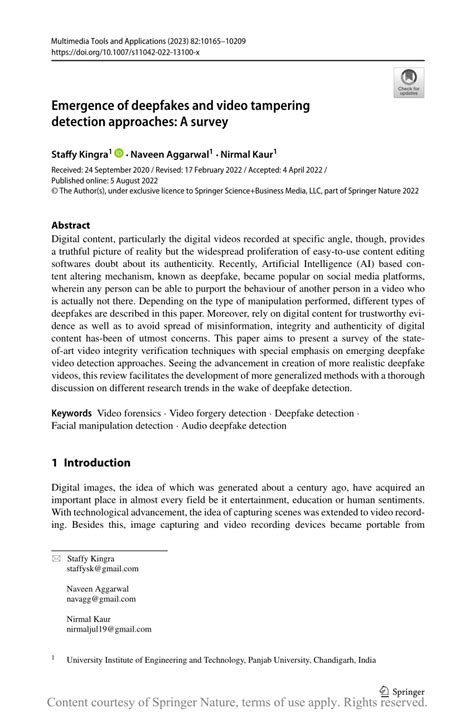 Emergence Of Deepfakes And Video Tampering Detection Approaches A