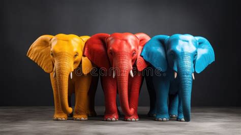 A Group Of Three Elephants Standing Next To Each Other Stock Image