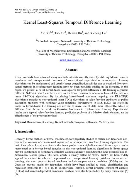 Pdf Kernel Least Squares Temporal Difference Learning
