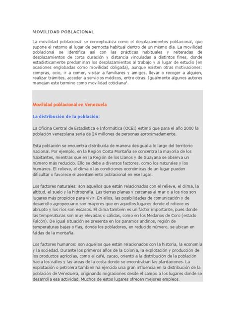 Movilidad Poblacional Pdf Migración Humana Venezuela