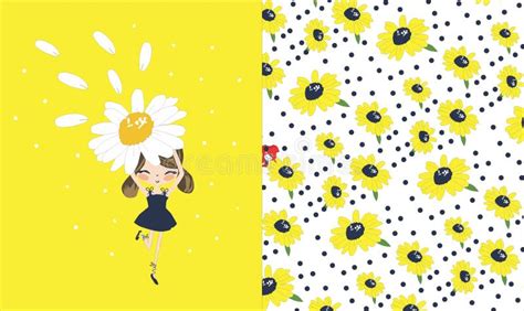 Flower With Cute Girls Print Vector Art Stock Vector Illustration Of