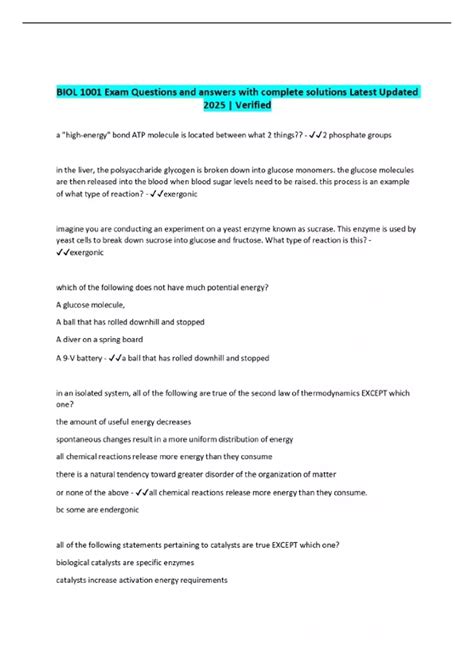 biol 1001 exam questions and answers with complete solutions latest