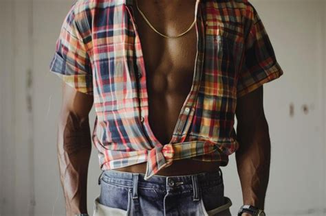 A Shirtless Man Wearing Jeans And A Necklace Premium Ai Generated Image