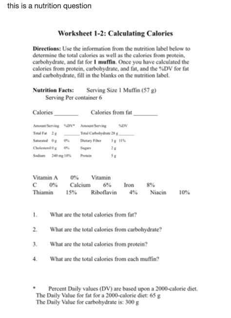 Solved This Is A Nutrition Question Worksheet 1 2