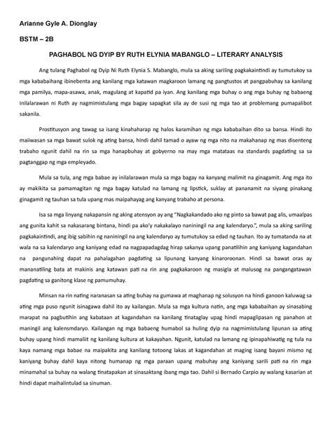 Arianne Dionglay This Essay Is About A Poem That Describes Ones