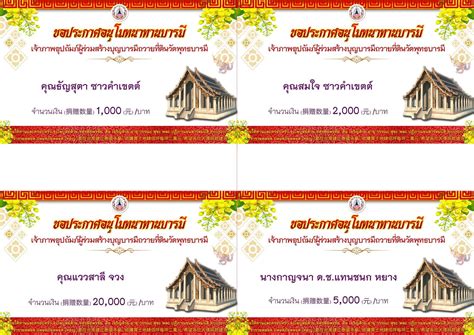 ประกาสอนุโมทนาบุญ รายนามผู้ร่วมสมทบทุนถวายปัจจัยซื้อที่ดินขยายวัดพุทธบารมี ไต้หวัน อานิสงส์