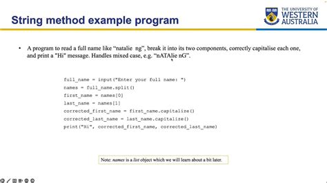 Uwa Csse Core Python Programming Strings Methods And Formatting Youtube