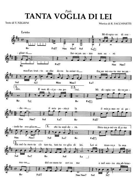 Pooh Tanta Voglia Di Lei Sheet Music Easy Sheet Music