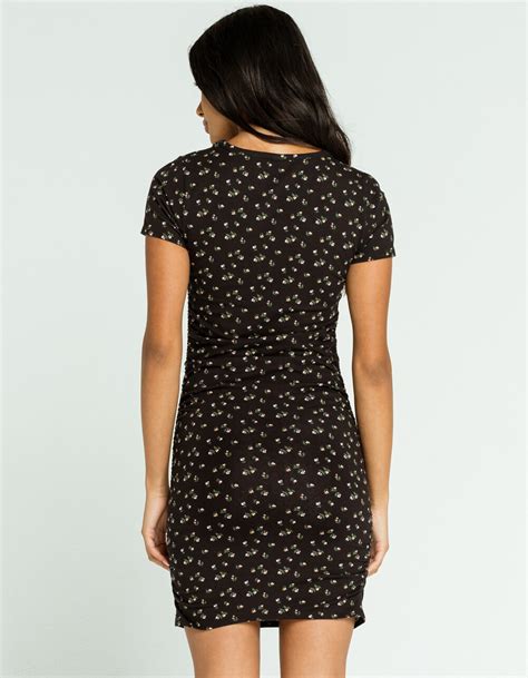 Sky And Sparrow Ditsy Cinch Bodycon Dress Black Combo Tillys