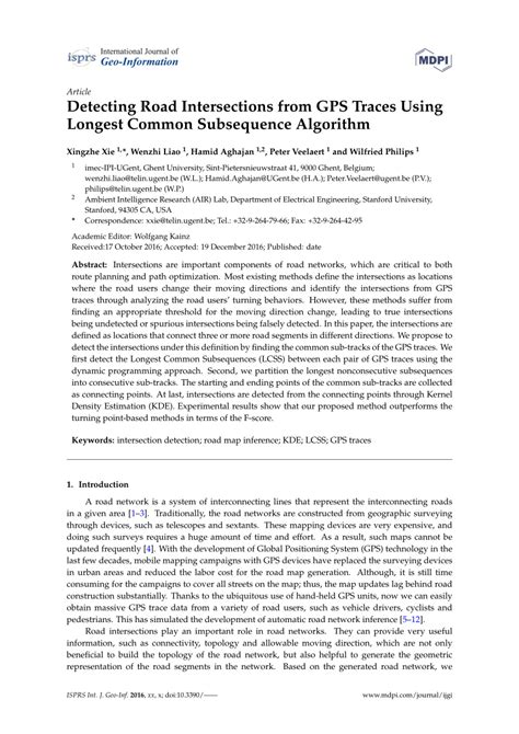 Pdf Detecting Road Intersections From Gps Traces Using Longest Common