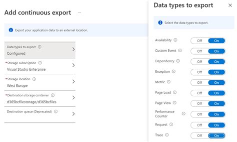 Exporting Application Insights Logs With Continuous Export Or