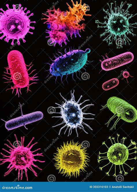 Colorful Sequence Showing The Evolution Of Bacteria In Various Forms And Structures In A