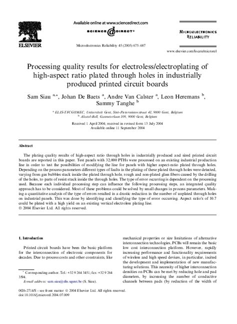 Pdf Processing Quality Results For Electrolesselectroplating Of High Aspect Ratio Plated