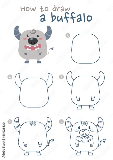 How To Draw A Buffalo Vector Illustration Draw A Buffalo Step By Step