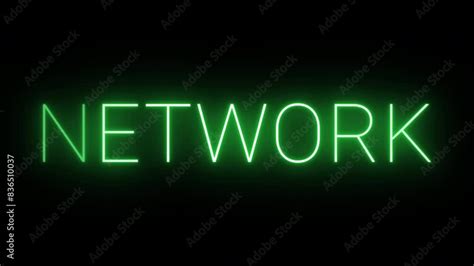 Flickering Glowing Green Neon Network Sign Animated Black Background