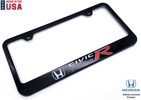 Black Plastic License Plate Frame W Honda Civic Type R Script Logo Emblem GoodSpeed USA