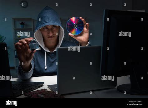 Hacker Hacking Computer At Night Stock Photo Alamy