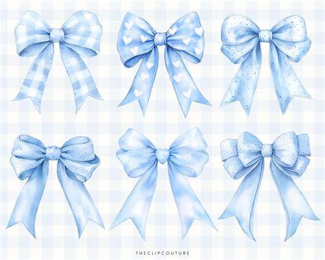 Light Blue Bows Clipart Coquette Ribbon Png Watercolor Blue Bows