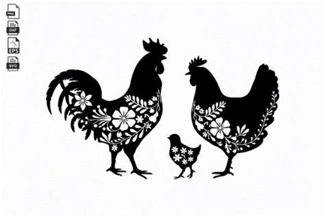 Rooster Svg Silhouette Floral Chicken Graphic By Blackcatszone