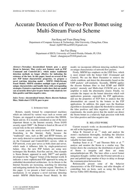 pdf accurate detection of peer to peer botnet using multi stream
