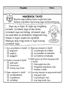 Free Filipino Reading Comprehension By Oliotopia Tpt