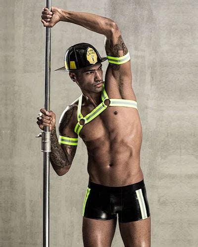 Mens Sexy Fireman Costume Yellow And Black Sinful Angel