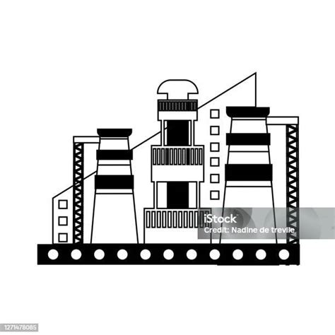 線性樣式的向量工廠圖示 隔離在白色背景上 工業建築的概念工業綜合體有煙囪管道和水庫的發電廠向量圖形及更多信息圖形圖片 信息圖形 剪裁圖